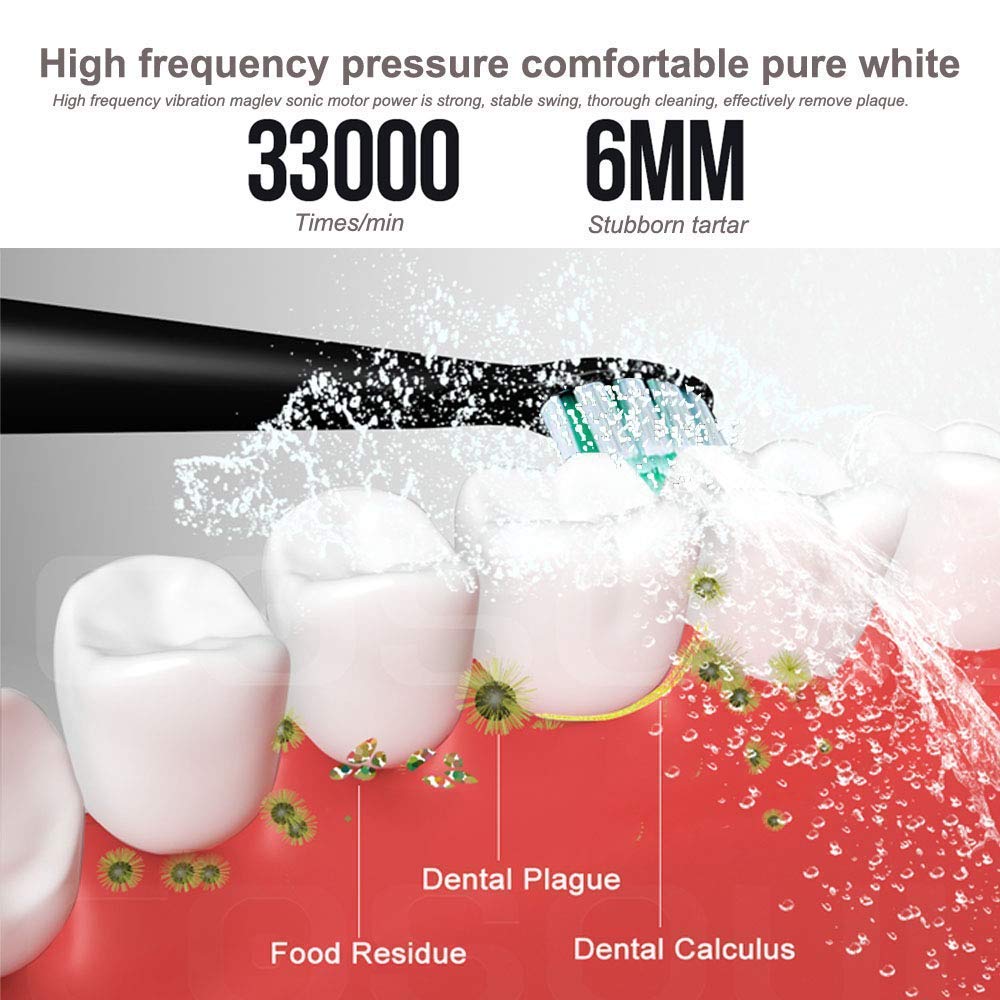 Carepik Electric Toothbrush with Smart Timer Whitening, Powerful Sonic Cleaning,Dentists Recommend,5 Modes, 4 Duponts Brush Heads,Ultra Sonic 33,000 VPM Motor, 4 Hr Charge(Black)