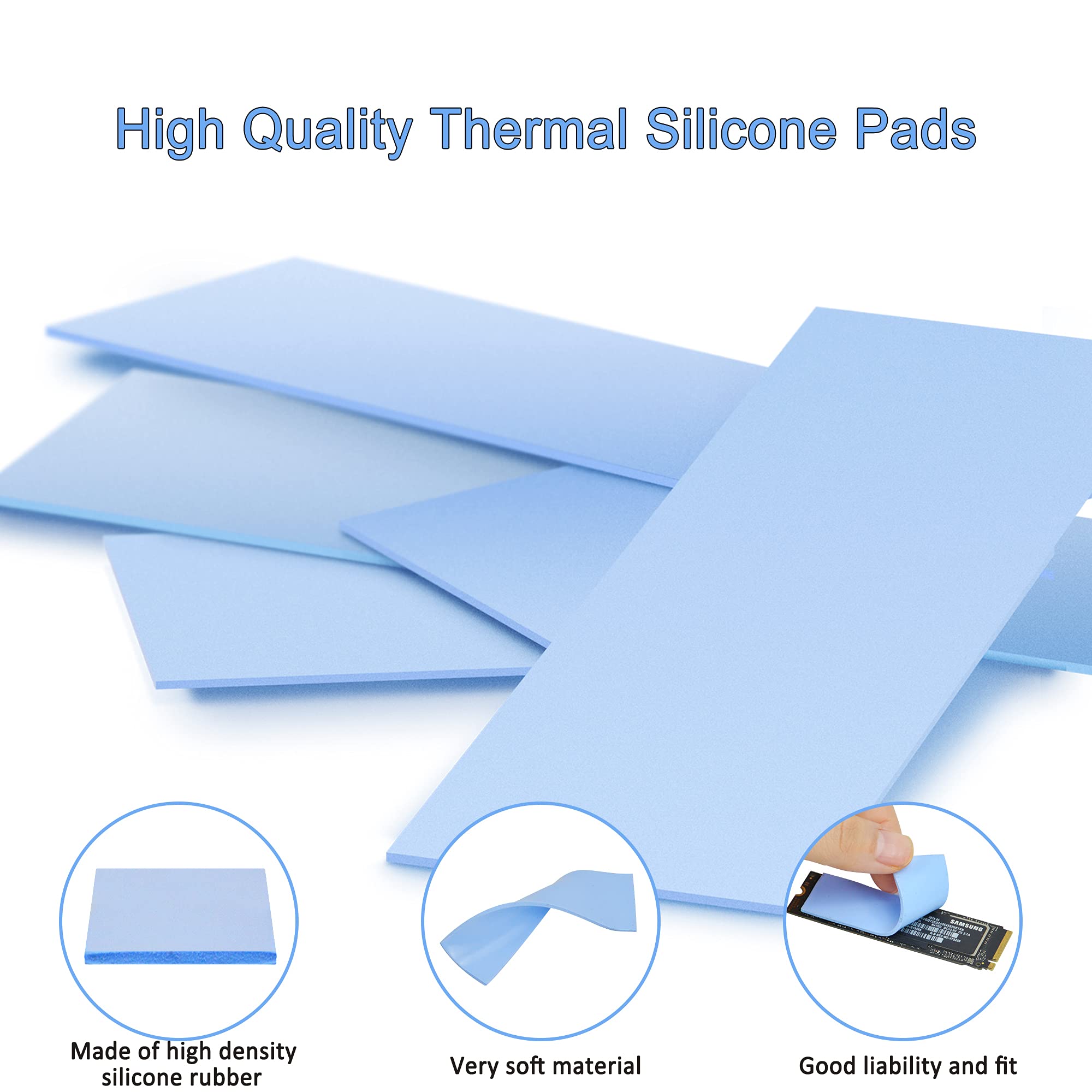 A ADWITS [ 12-Pack ] Thermal Conductive Silicone Pads, Soft Safe Simple to Apply for SSD CPU GPU LED IC Chipset Cooling -Blue