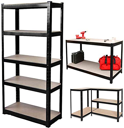 Autofather 5-Tier Adjustable Storage Shelving Unit Heavy Duty Organizing Shelf Metal Utility Rack Boltless Shelves for Kitchen, Pantry, Closet, Garage, Office, 29" W x 12" D x 66" H, Black