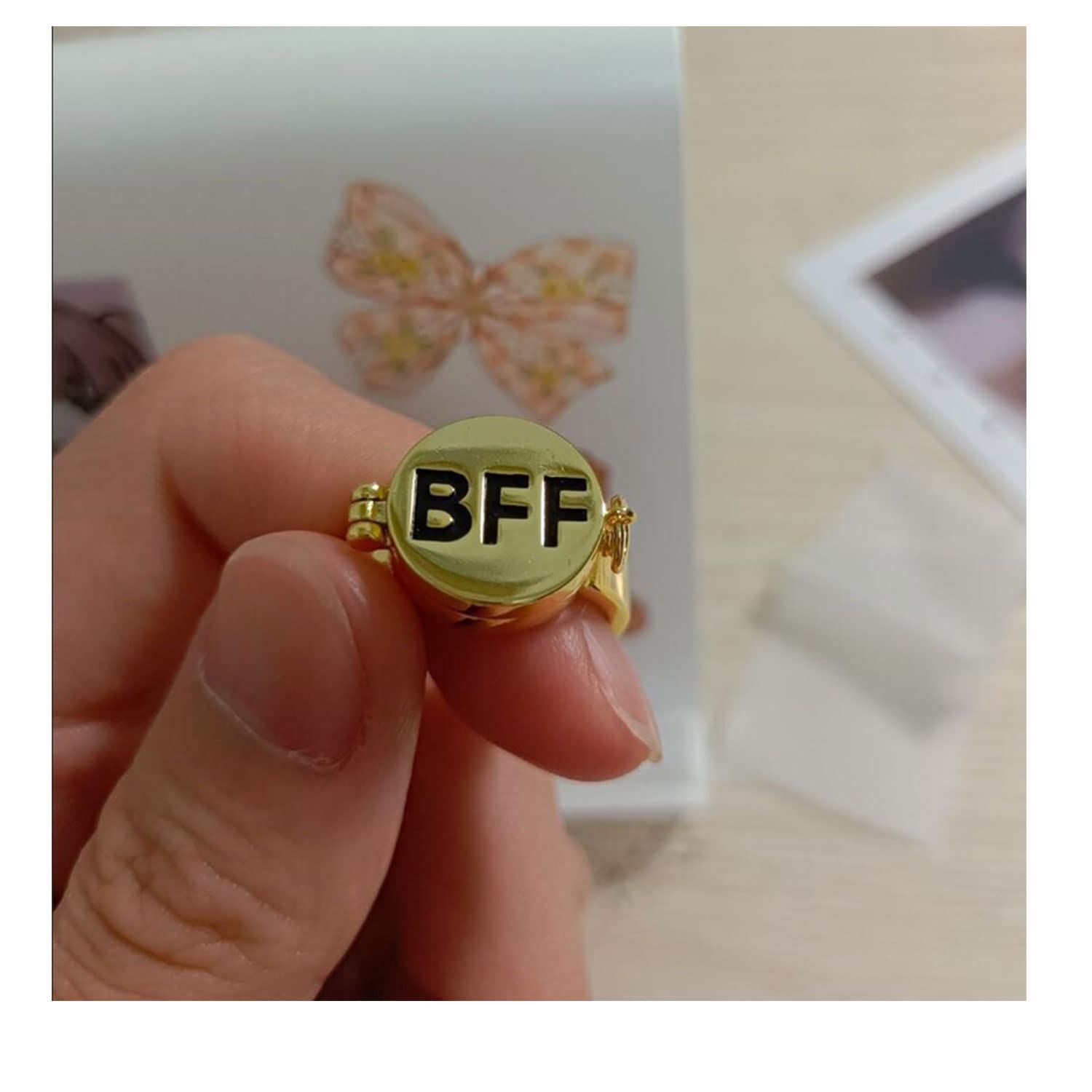 2 Pairs Bff Ring for Teen Cute Lucky Number Anime Ring Couple Adjustable Ring Forever Best Friend Ring Cartoon Open Ring (Gold BFF)