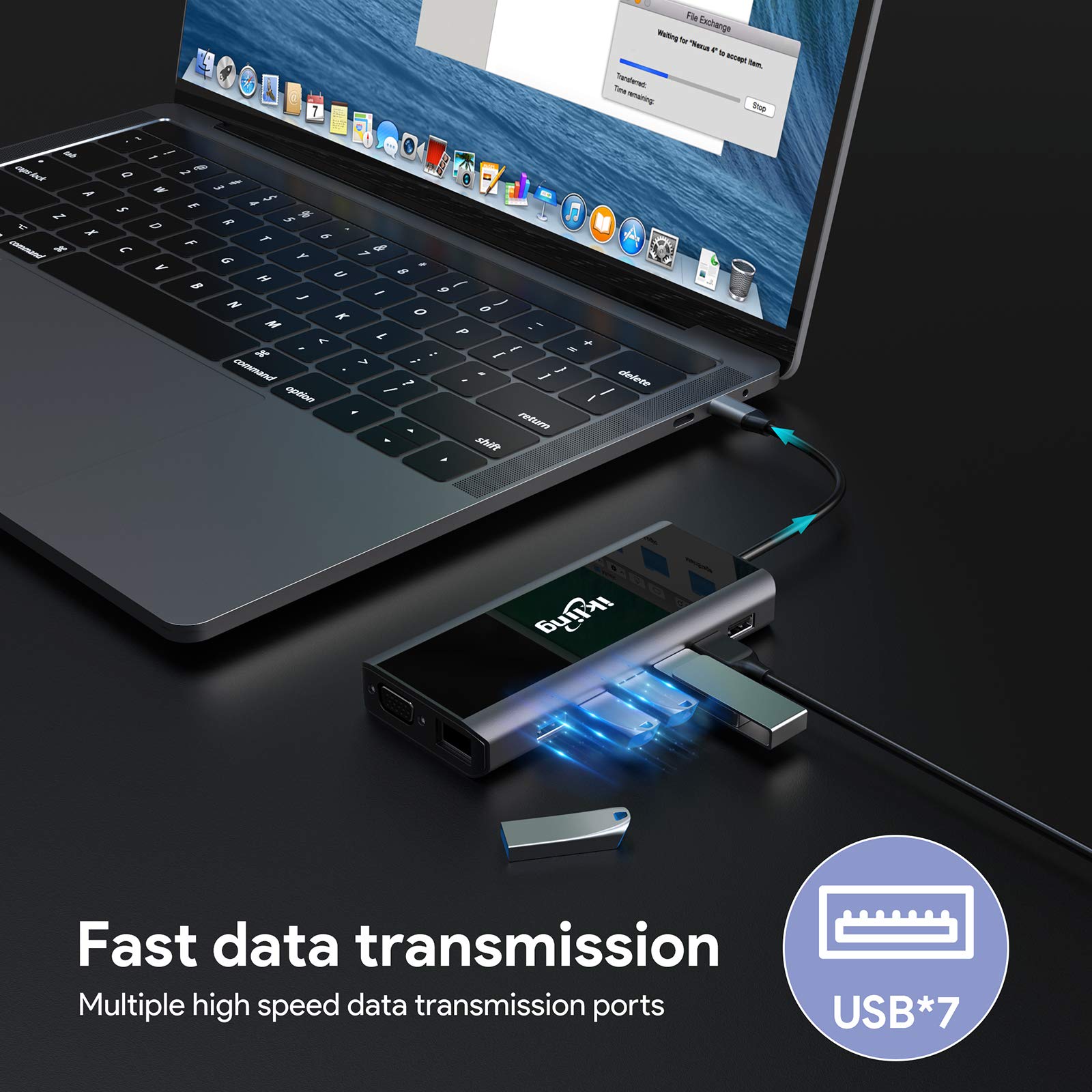 ikling USB C Hub, 15-in-1 USB C Docking Station to HDMI, VGA, Wireless Charger, Gigabit Ethernet, 3 USB 3.0, SD/TF Card Reader, USB C to 3.5mm