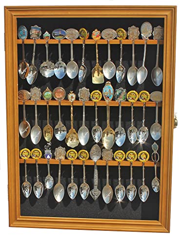 36 Souvenir Tea Spoon Display Case Rack Cabinet Lockable Glass Door Oak Finish