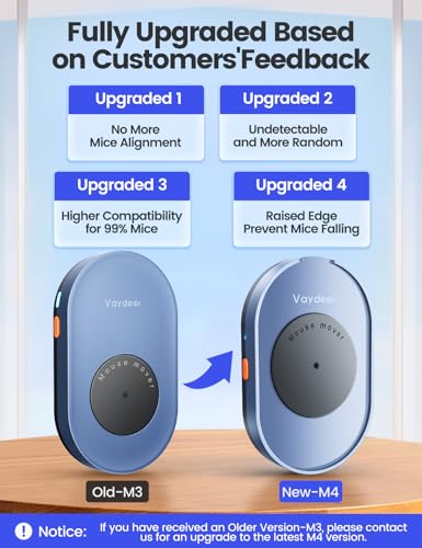 Vaydeer Undetectable Mouse Mover, M4 Mouse Jiggler Device with ON/Off Switch, Driver-Free Shaker Wiggler Mouse Movement Simulation for Computer Awakening, Gift Ideal for Men/Women