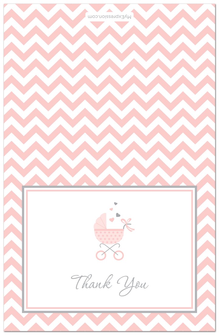 50 Cnt Pink Carriage Baby Shower Thank You Cards and Envelopes