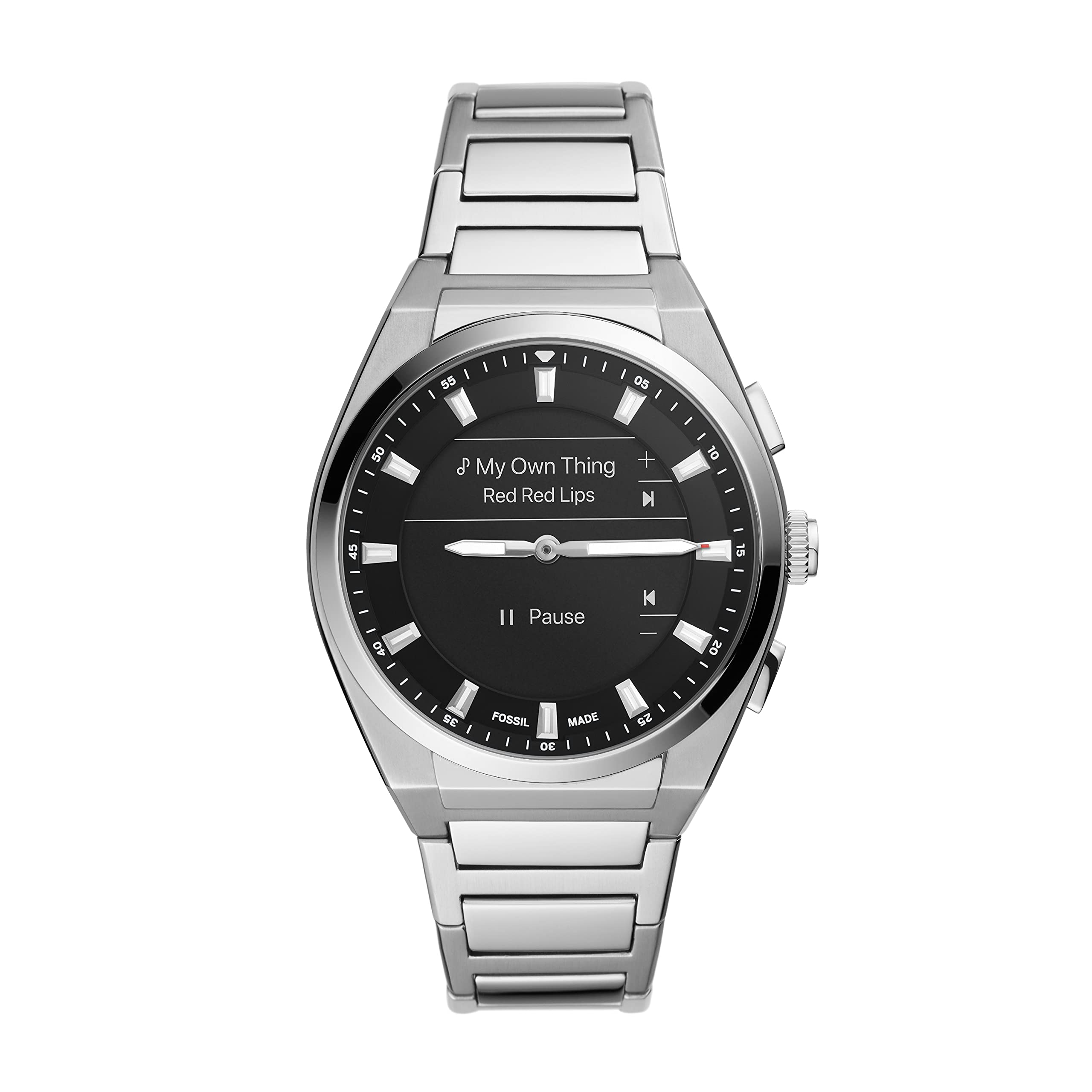 Fossil Men's 42mm Everett Stainless Steel Hybrid HR Smart Watch, Color: Silver (Model: FTW7053)