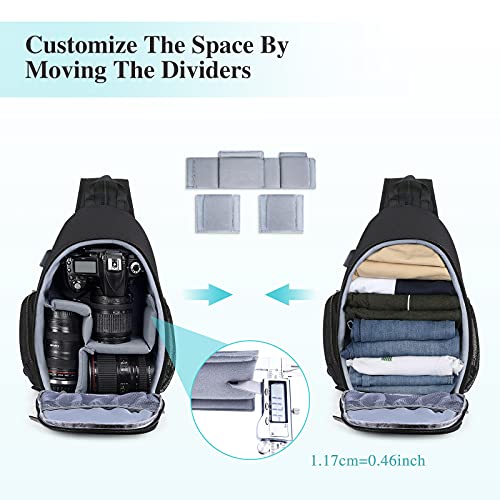 BAIGIO Camera Sling Bag Small Camera Backpack for Photographers,Water-resistant Camera Crossbody Bag Travel Caemra Backpack for DSLR SLR Mirrorless Camera