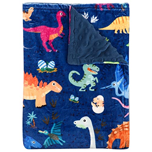 Hooyax Baby Blankets Super Soft Toddler Blanket with Blue Dinosaur Printed Infant Blanket with Dotted Backing 30 x 40 Inch