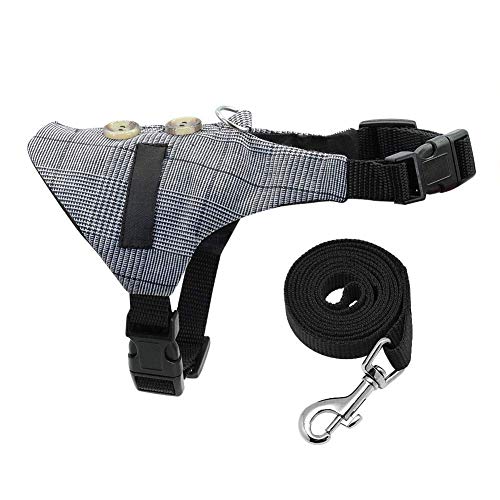 Cute Rabbit Harness and Leash for Walking,No Pull Adjustable Formal Suit Style Plaid Stripe Harness for Rabbit Kitten Chinchilla, Squirrel, Marten & Mink Small Animal(2 Pcs) (M)