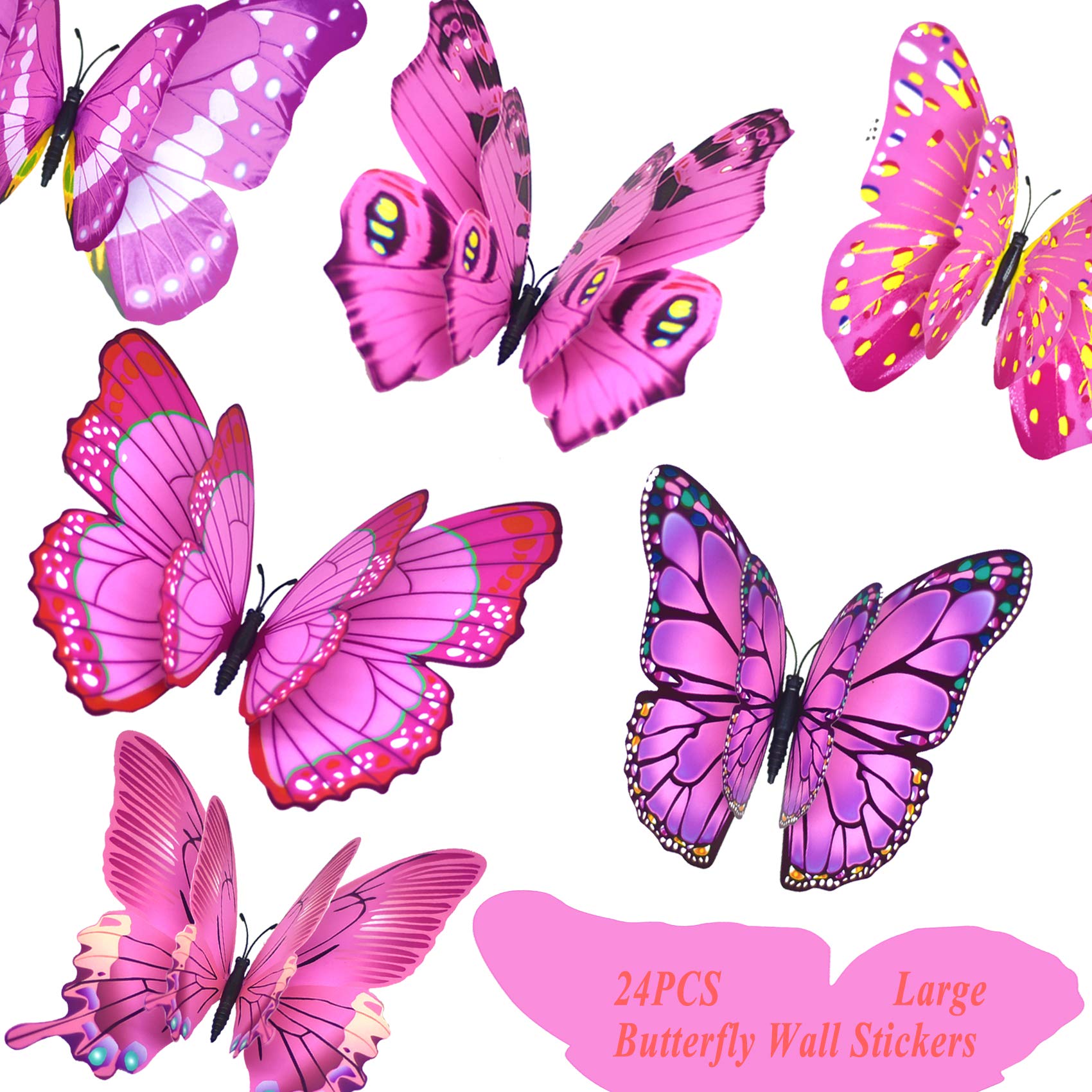 FENELY Giant Butterfly Wall Stickers Christmas Decor,3D Large Pink Butterflies Wall Magnetism Decals Removable DIY Home Art Decorations for Birthday Party Wedding Kids Room Bedroom