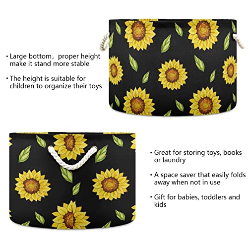 ALAZA Flower Seamless Sunflower Floral Storage Basket Gift Baskets Large Collapsible Laundry Hamper with Handle, 20x20x14 in