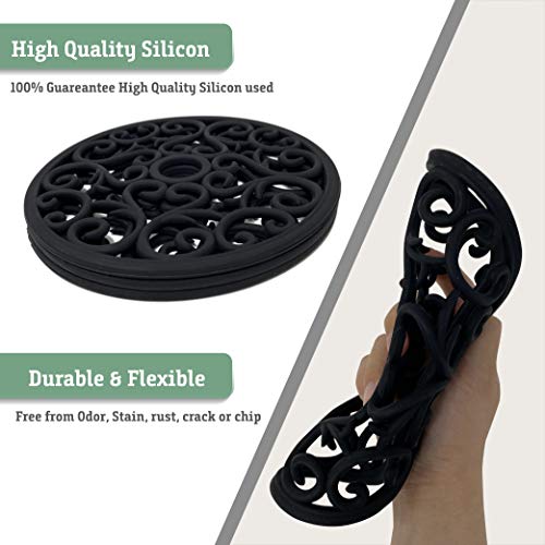 Makerstep Silicone Trivet Mat 3 Set in Heart Design Trivets. Hot Pan Holder Hot Pads for Countertop & Table. Non Slip, Serving Dishes Plates. Dishwasher Safe, Heat Resistant Kitchen Gadgets, Black