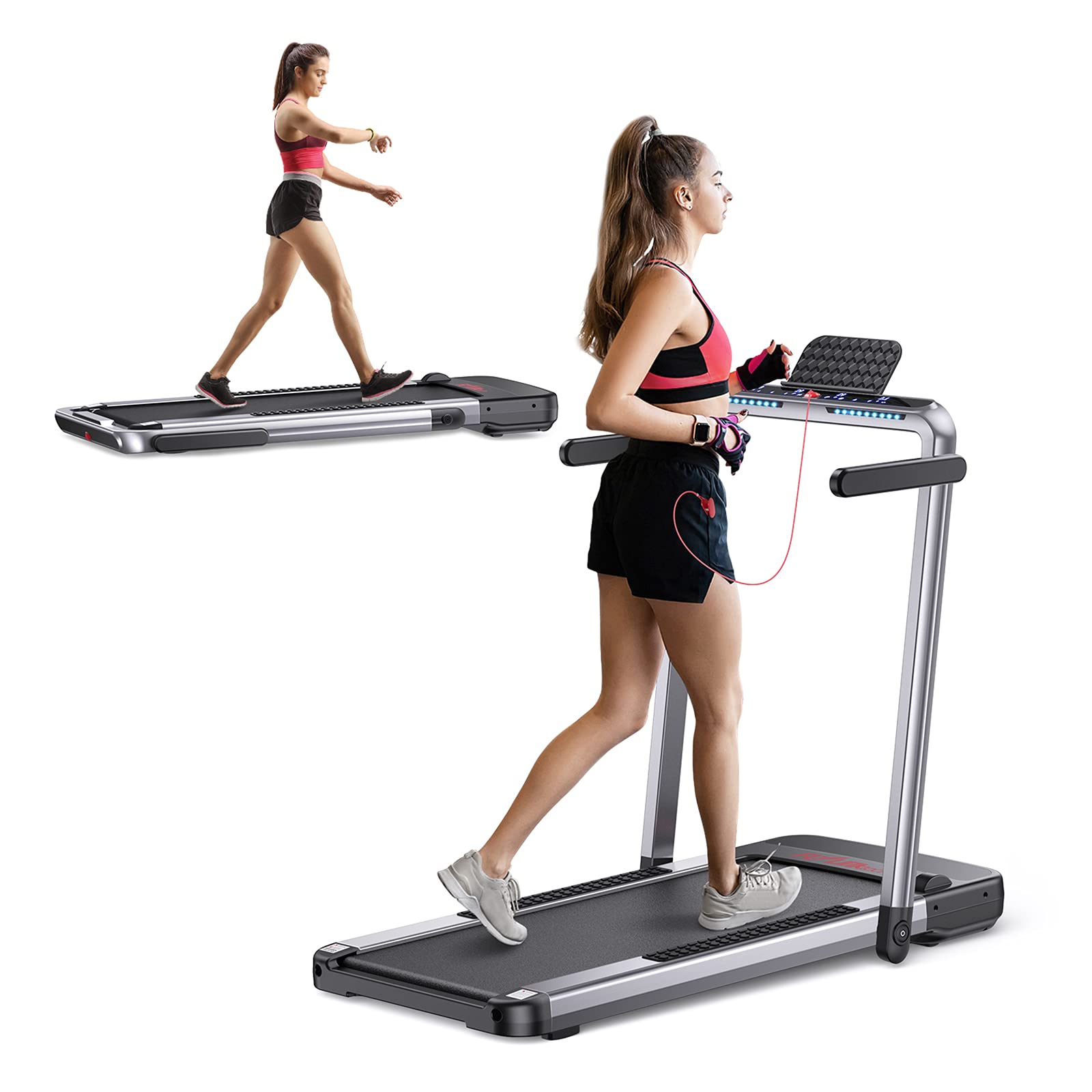 2 in 1 Folding Treadmill, Electric Under Desk Treadmill with App & Remote Control,Led Display,Installation Free Walking Running Treadmill for Home