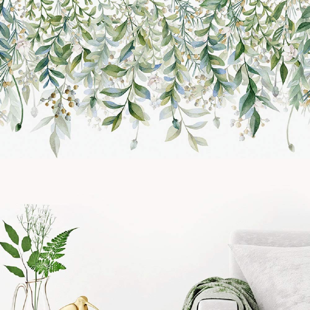 Amaonm 3D Removable Hanging Green Leaves Wall Decor Wall Decals Plants Leaf Wall Stickers Murals for Home Wall Background Kids Girsl Baby Bedroom Nursery Living Room Classroom Office (C11)