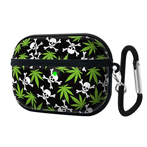 Slim Form Fitted Printing Pattern Cover Case with Carabiner Compatible with AirPods Pro 2019 / Mariguana Leaf Weed and Skull Pattern