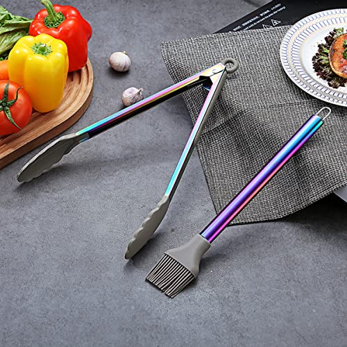 38 Piece Silicone kitchen Cooking Utensils Set with Utensil Crocks, Silicone Head and Stainless Steel Handle Cookware, Kitchen Tools for Utensil Set, Non-Stick kitchen Gadgets,Dishwasher Safe(Rainbow)