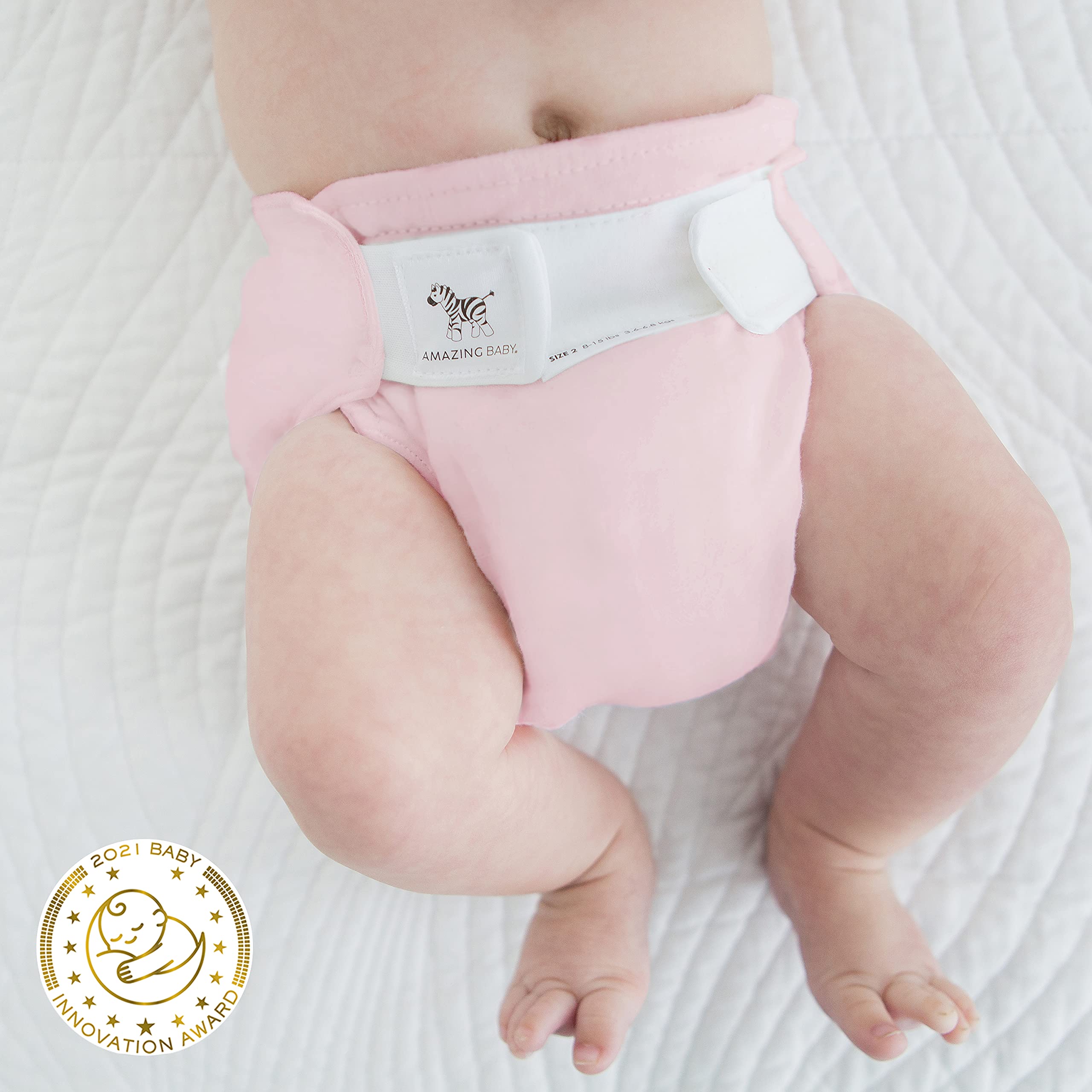 Amazing Baby Hybrid Cloth Diaper Cover/Swim Diaper, Small, Sz 2 (8-15 lbs), Use Boosties Disposable or Reusable Inserts, Pastel Pink, SmartNappy Set: Cover + Tri-Fold + Booster Pad