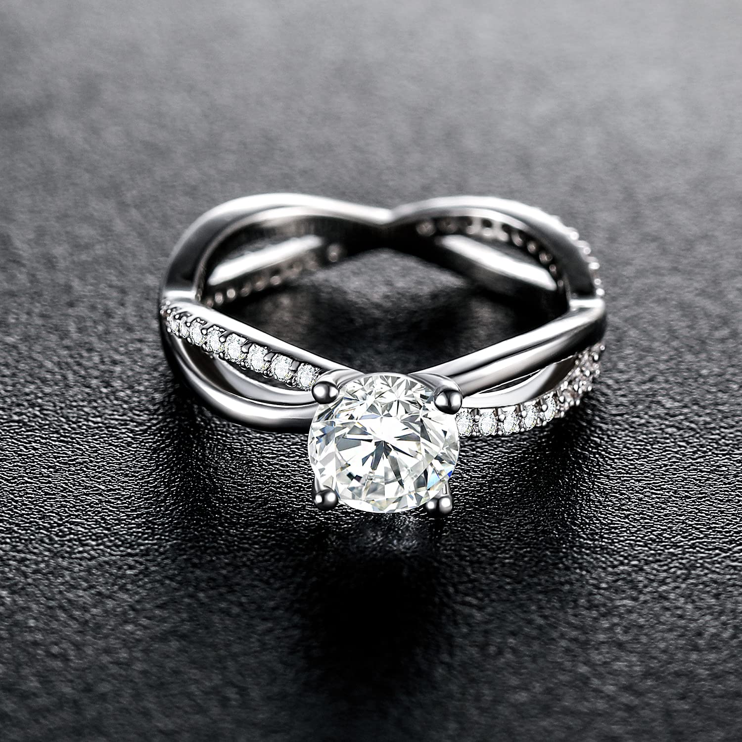 18K White Gold Plated Infinity Twisting Round Cubic Zirconia Promise Engagement Eternity Halo CZ Wedding Anniversary Created Diamond Ring for Women Men (5)