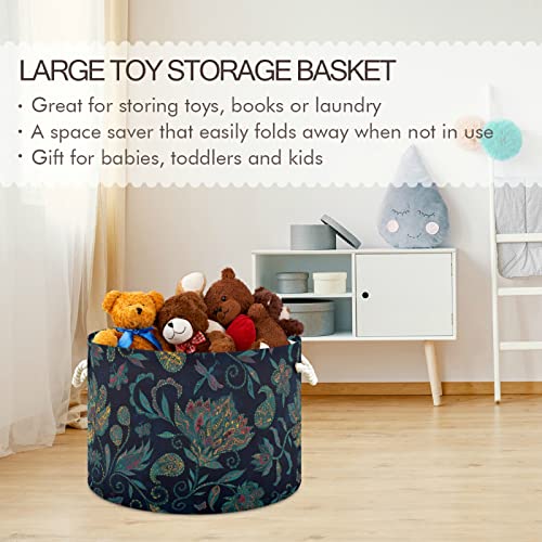 ALAZA Paisley Watercolor Floral Ethnic Pattern Storage Basket Gift Baskets Large Collapsible Laundry Hamper with Handle, 20x20x14 in