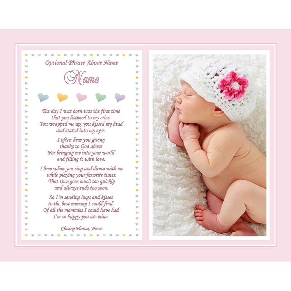Baby Girl to Mommy Gift, Sweet Poem Personalized for Mom from Daughter, 8x10 Inch Custom Print