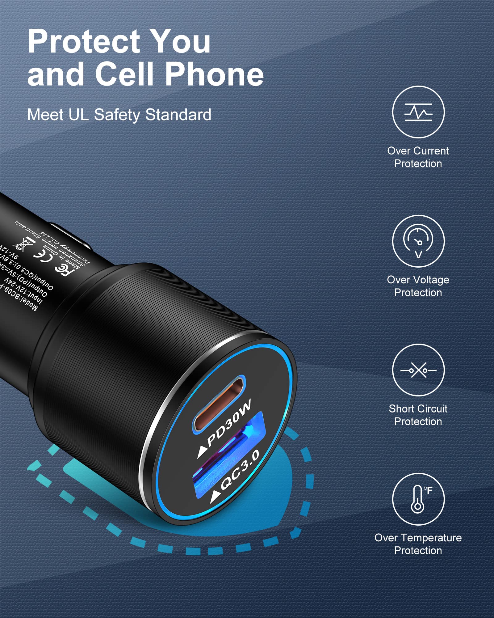 12 Volt USB Outlet, 30w+18w Dual Port USB C Car Charger, Super Fast Charging Cigarette Lighter Adapter Usbc Cargador Carro Auto Plug Phone Car Charger for Android Samsung Galaxy, Google, Apple iPhone
