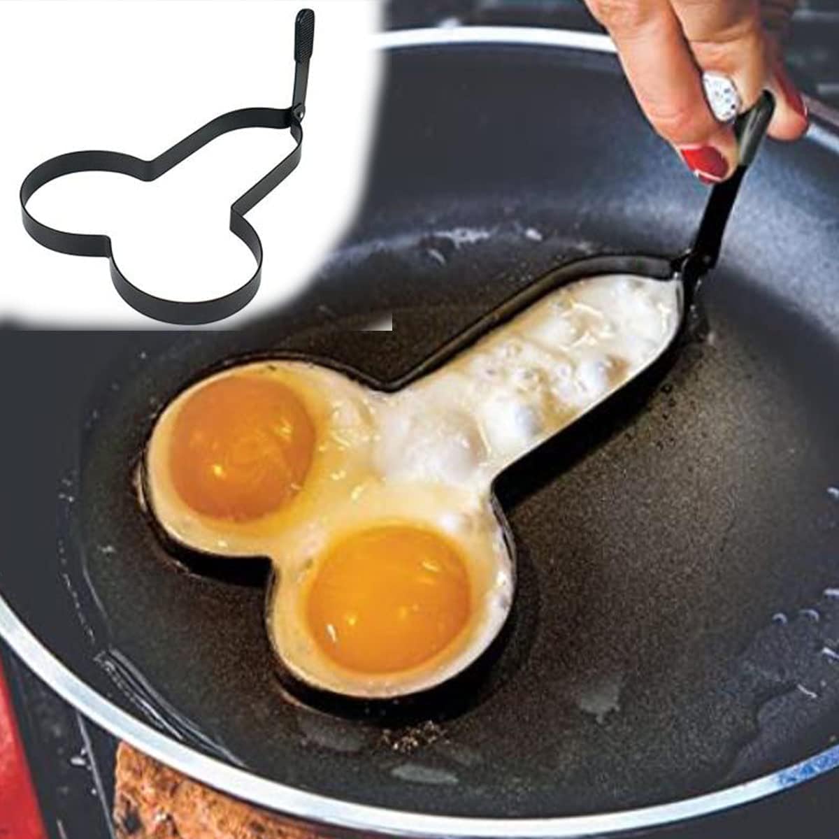 1Pc Black Funny Egg Fryer, Stainless Steel Egg Pancake Cooking Tool Non-Stick Kitchen DIY Egg Fried Mould with Handle for Muffins Patties, for Valentine's Day Egg Poachers, Specialty Cookware