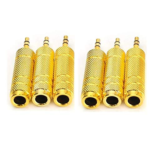 Eledabra 6PCS 3.5mm 1/8" Male Plug TRS to 6.35mm 1/4" Female Stereo Jack Adaptor-Gold Plated Converte,for Audio Earphone,Headphones ect