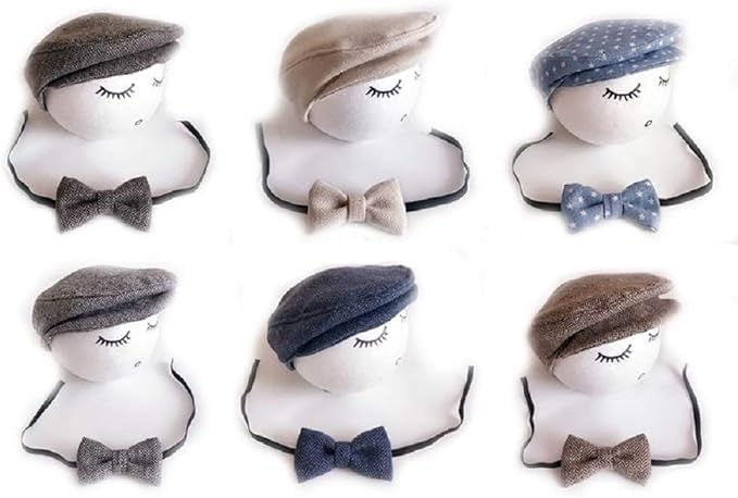 Newborn Baby Boy Flat Newsboy Cap and Bow tie Set Gatsby Cap Pageboy Golf hat (Grey)