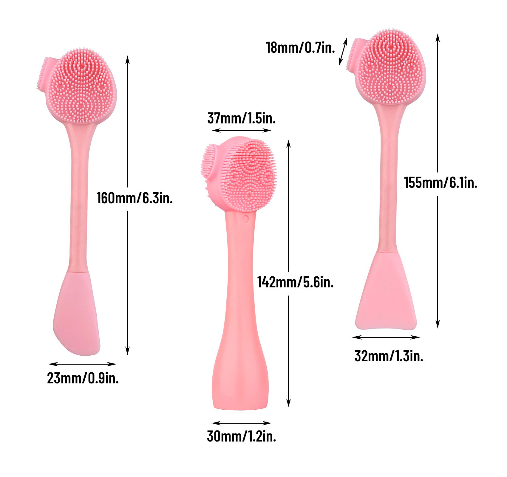 Silicone Facial Cleansing Brush 3 Designs, Beomeen 4 in 1 Handheld Face Scrubber for Deep Gentle Exfoliating, Double-Ended Face Wash Scrub Brush for Face Skincare and Massage (Pink)