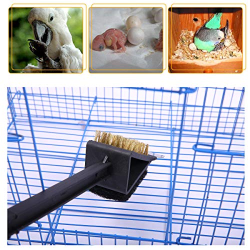 Bonaweite Stainless Steel Triangle Bird Cleaning Brush, Multi-Function Three-in-one Long Handle Brush, Pet Supply Cage Accessory for Parrot Birds …