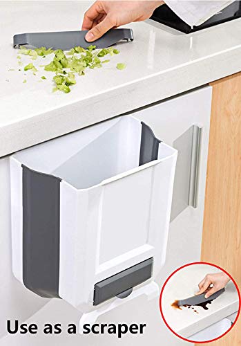 XIJING Small Hanging Kitchen Trash Can, Portable Mini Garbage Can and Collapsible Compact Trash Bin for Kitchen Cabinet Door Drawers, Room, Car, Bedroom Plastic Waste Bin - 9L/2.4 Gallon (White)