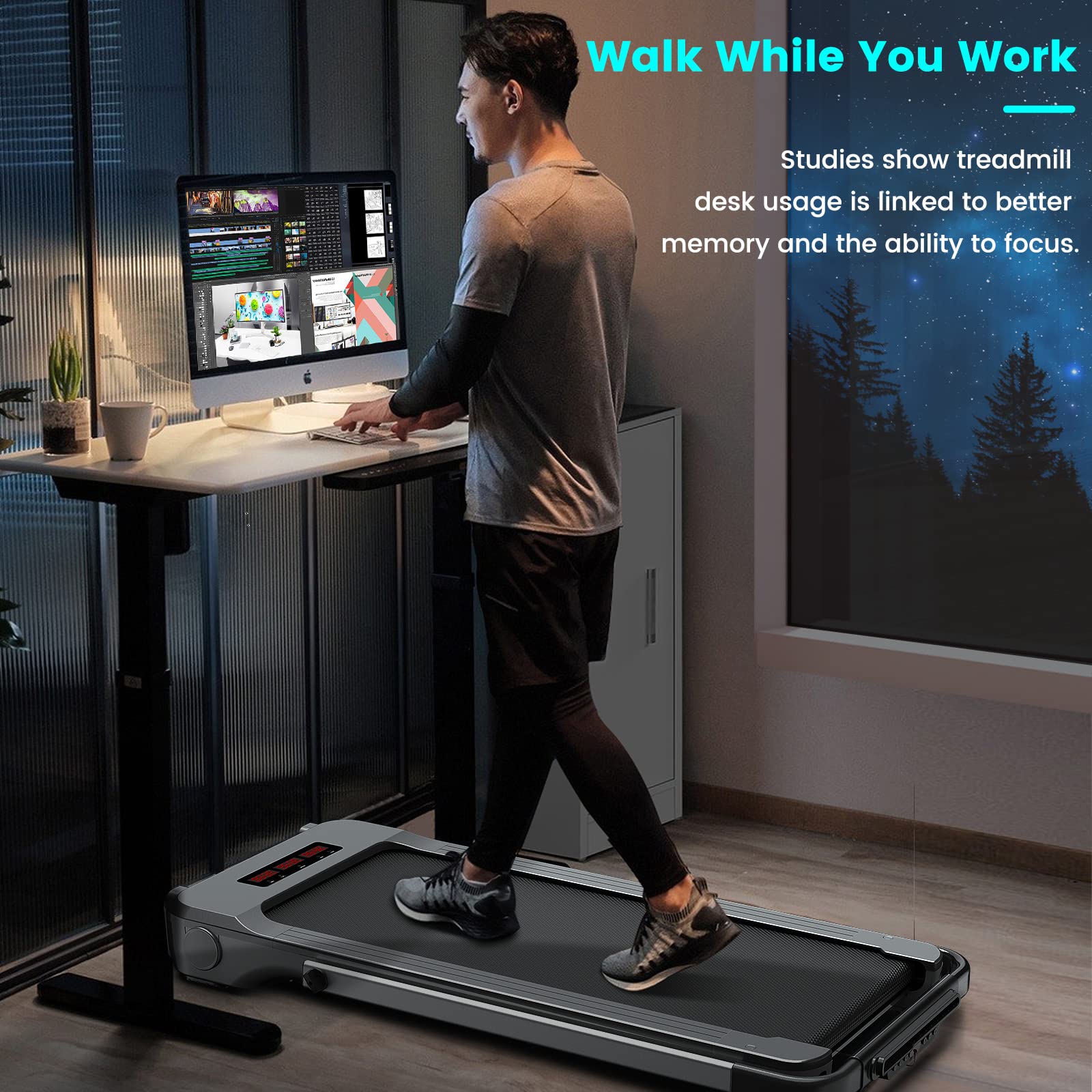 2 in 1 Under Desk Treadmill, Bobiber Folding Treadmill 265 lb Capacity 3.0 HP Widen Running Belt, Walking Pad with APP Control Remote Control for Home, Office (Silver-Gray)