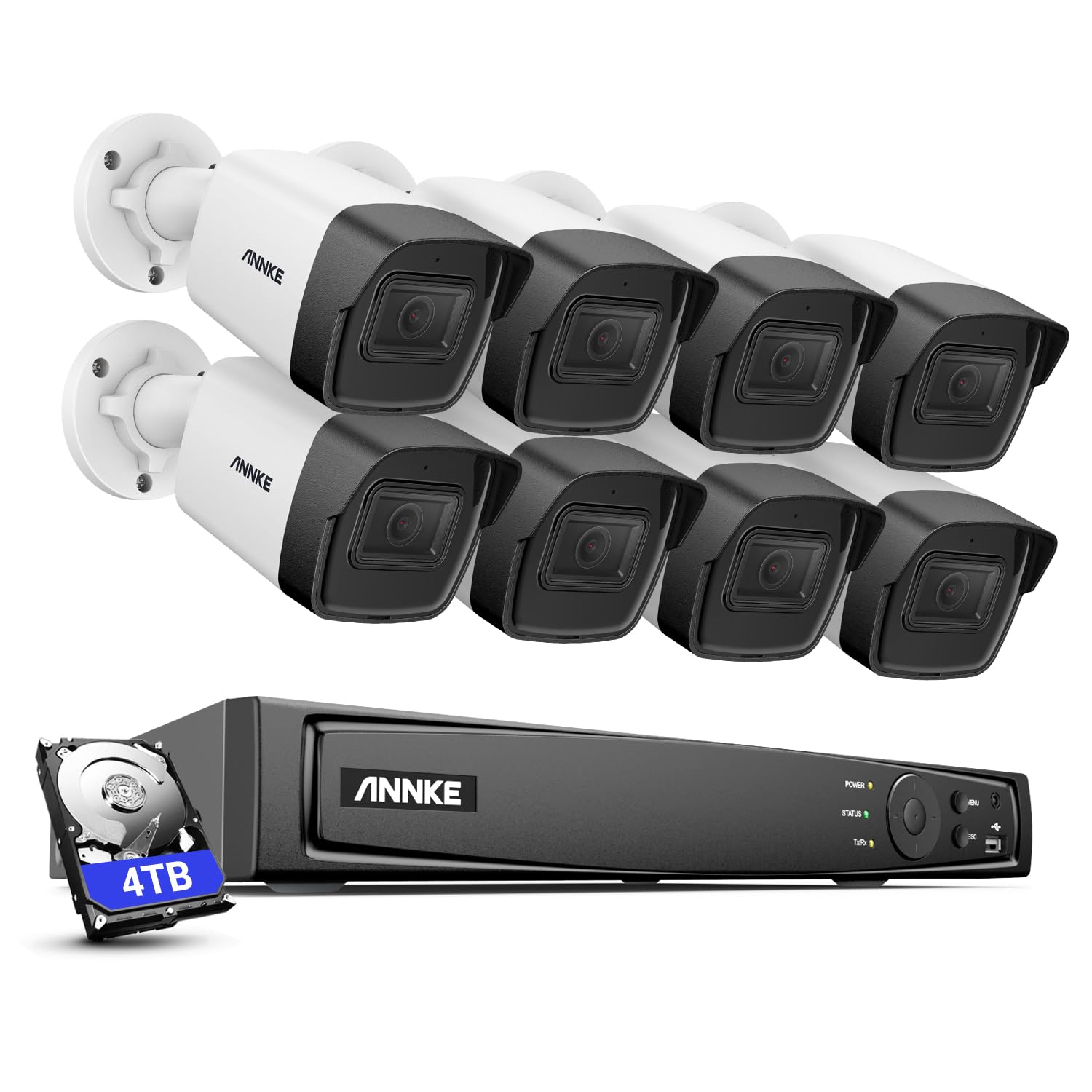 ANNKE 16CH PoE Security Camera System, 8X 3K/5MP Wired PoE IP Cameras with Color Night Vision, IP67, AI Motion Detection, Compatible with Alexa, 12MP H.265+ NVR with 4TB HDD for 24/7 Recording