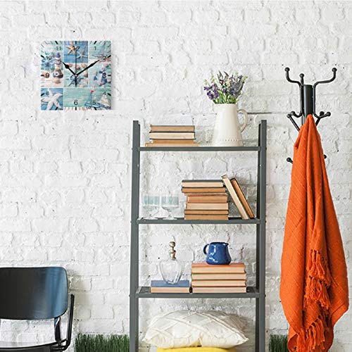 ALAZA Sea Anchor Lighthouse Ship's Wheel Ocean 7.9 Inch Square Wall Clock Battery Operated Non-Ticking Silent Quartz for Kitchen Home Living Room Office Bedroom(Black Pointer)