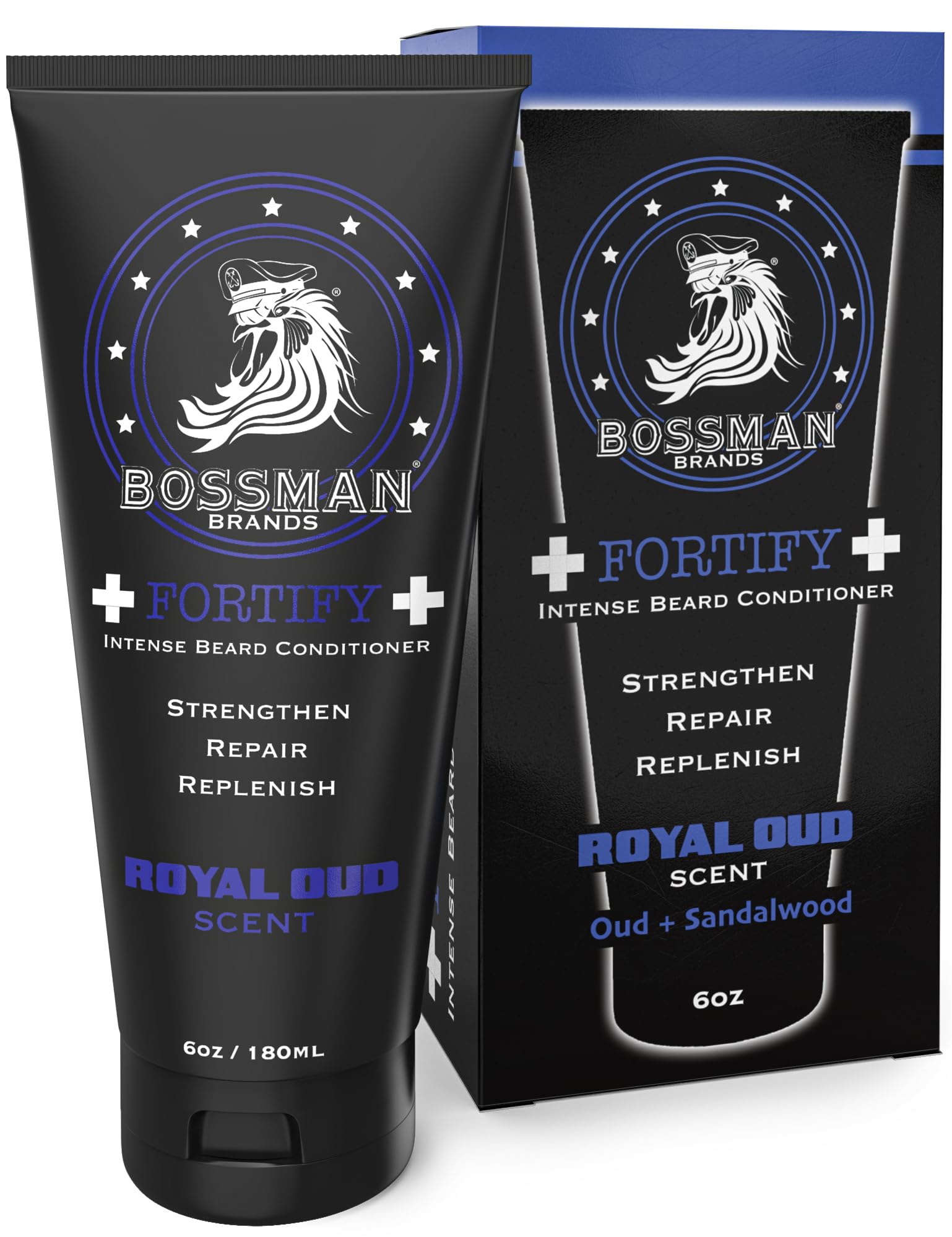 Bossman Fortify Intense Beard Conditioner - Shower Beard Wash - Beard Straightener for Men - Moisturizer and Beard Softener for Men - Beard Growth Products - Made in USA (Royal Oud Scent)