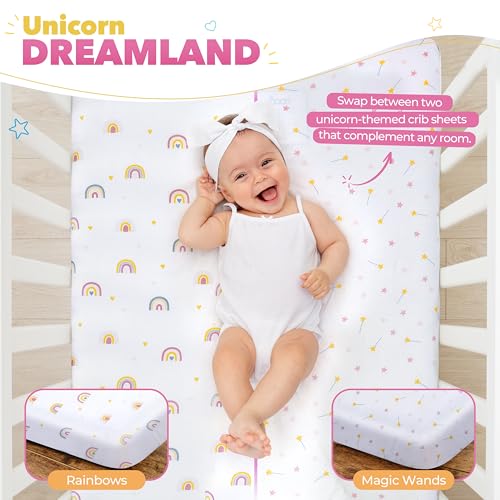 Crib Bedding Sets for Girls 5 Pieces Includes Baby Crib Sheets x2, Cotton Quilt, Baby Blanket & Bonus Wall Decal Set