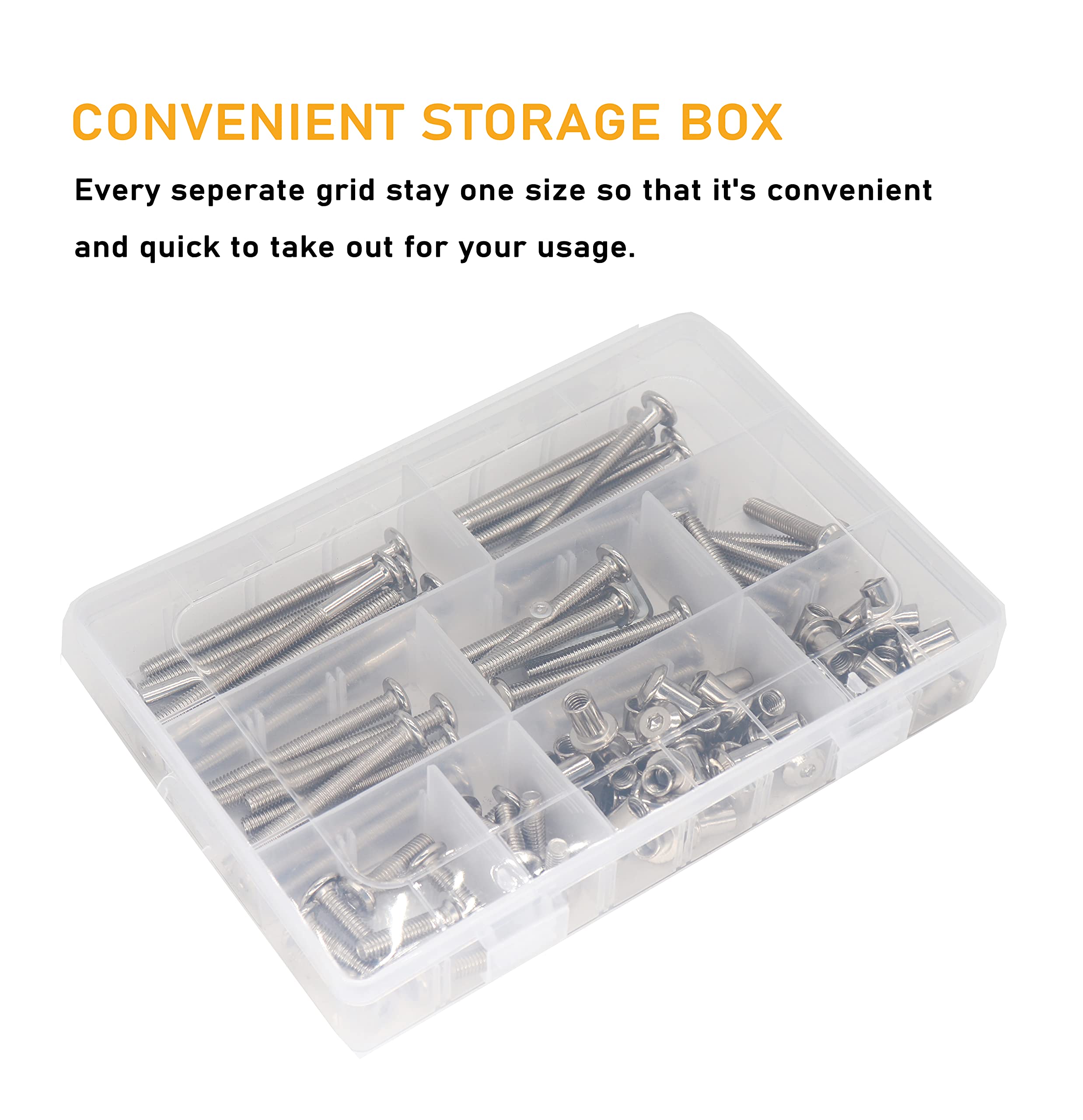 binifiMux 100pcs Rivet Countersunk Hex Socket Cap Bolts and Hex Head Barrel Nuts Assortment Kit for Furnitures Cribs Chairs, M6x20mm/ 30mm/ 40mm/ 50mm/ 60mm/ 70mm/ 80mm,Nickel Plated