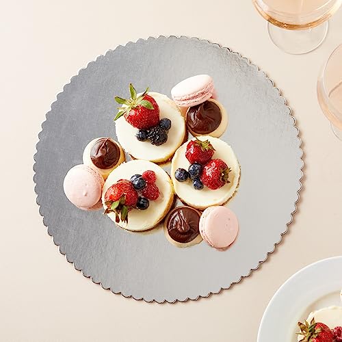 12-Pack Cake Boards 12 Inch, Elegant Round Scalloped Boards for Bakeries, Baking Desserts, Cake Decorating, Sturdy Cardboard Material, Disposable (Silver, 12x12x0.08 in)