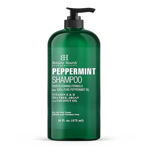 BOTANIC HEARTH Peppermint Oil Shampoo - Hair Blooming Formula with Keratin for Thinning Hair - Fights Hair Loss, Promotes Hair Growth - Sulfate Free for Men and Women - 16 fl oz