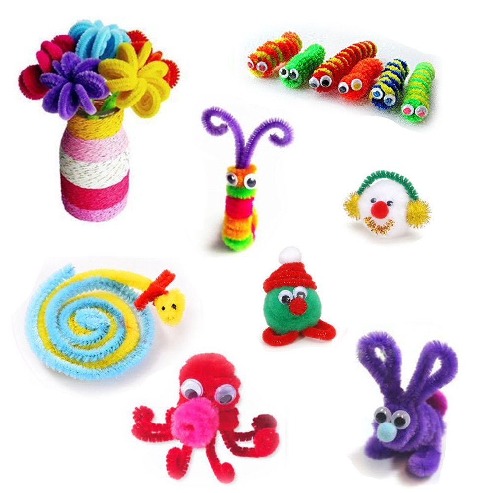 500Pcs Pipe Cleaners Craft Supplies, Including 100 Pcs Pipe Cleaners 200 Pcs Pom Poms Arts and Crafts 200 Pcs Wiggle Googly Eyes Self Adhesive