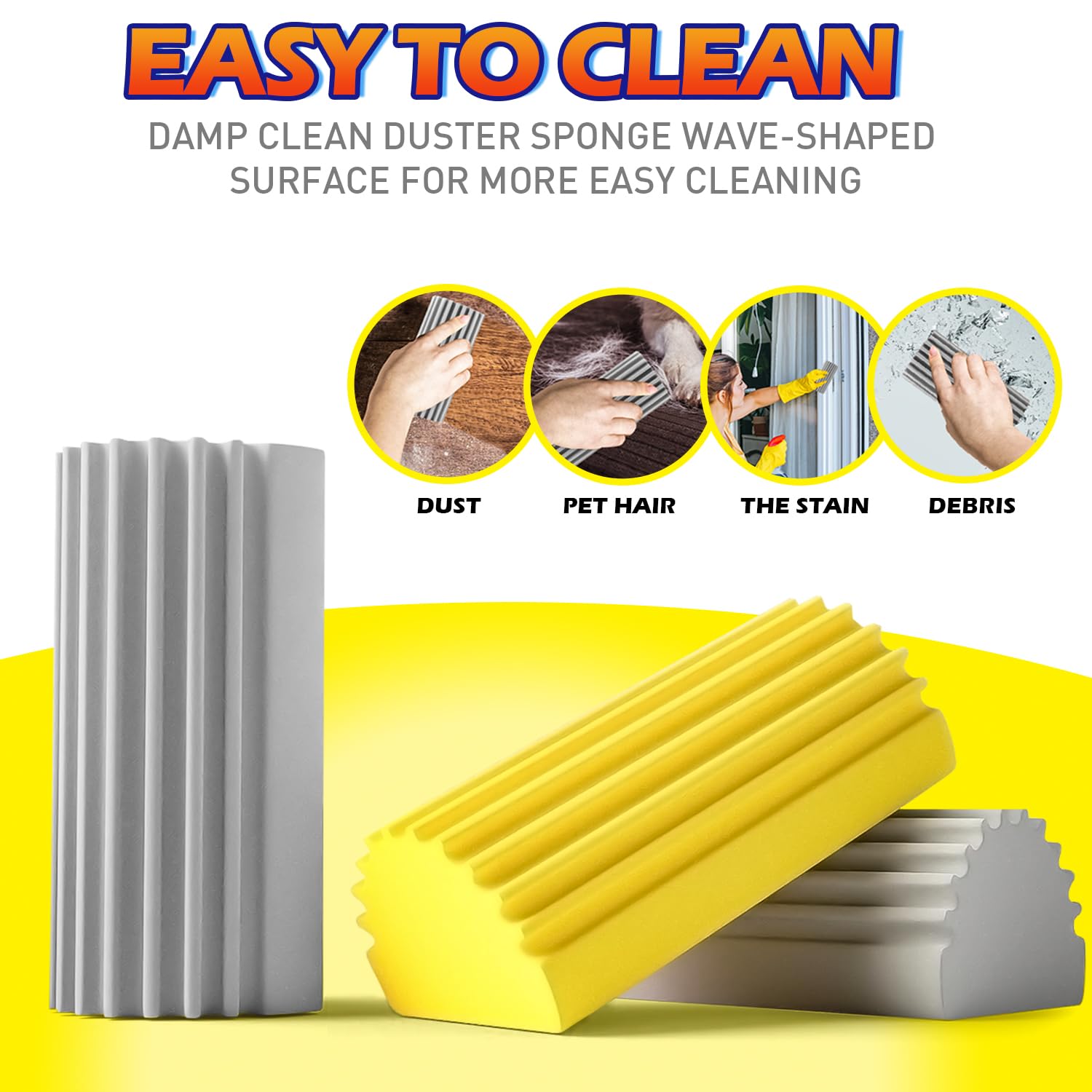 12-Pack Damp Clean Sponge Duster,Magic Sponge Eraser for Household Cleaning,No Dust Flying.Reusable Dusters Cleaning Supplies for Housekeeping,Blinds,Baseboards,Window Track,Glass,Vents.
