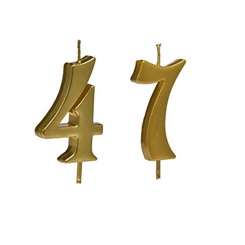 MMJJ Gold 47th Birthday Candles, Number 47 Cake Topper for Birthday Decorations