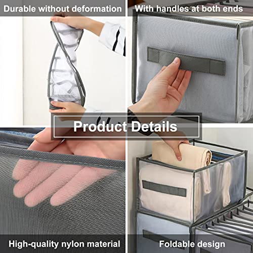 2PCS Upgrade Wardrobe Closet Organizers,7&9-Grids Washable Clothes Organizer with Handles for Jeans,Folded Clothes Organizer Nylon Compartments Storage Bins
