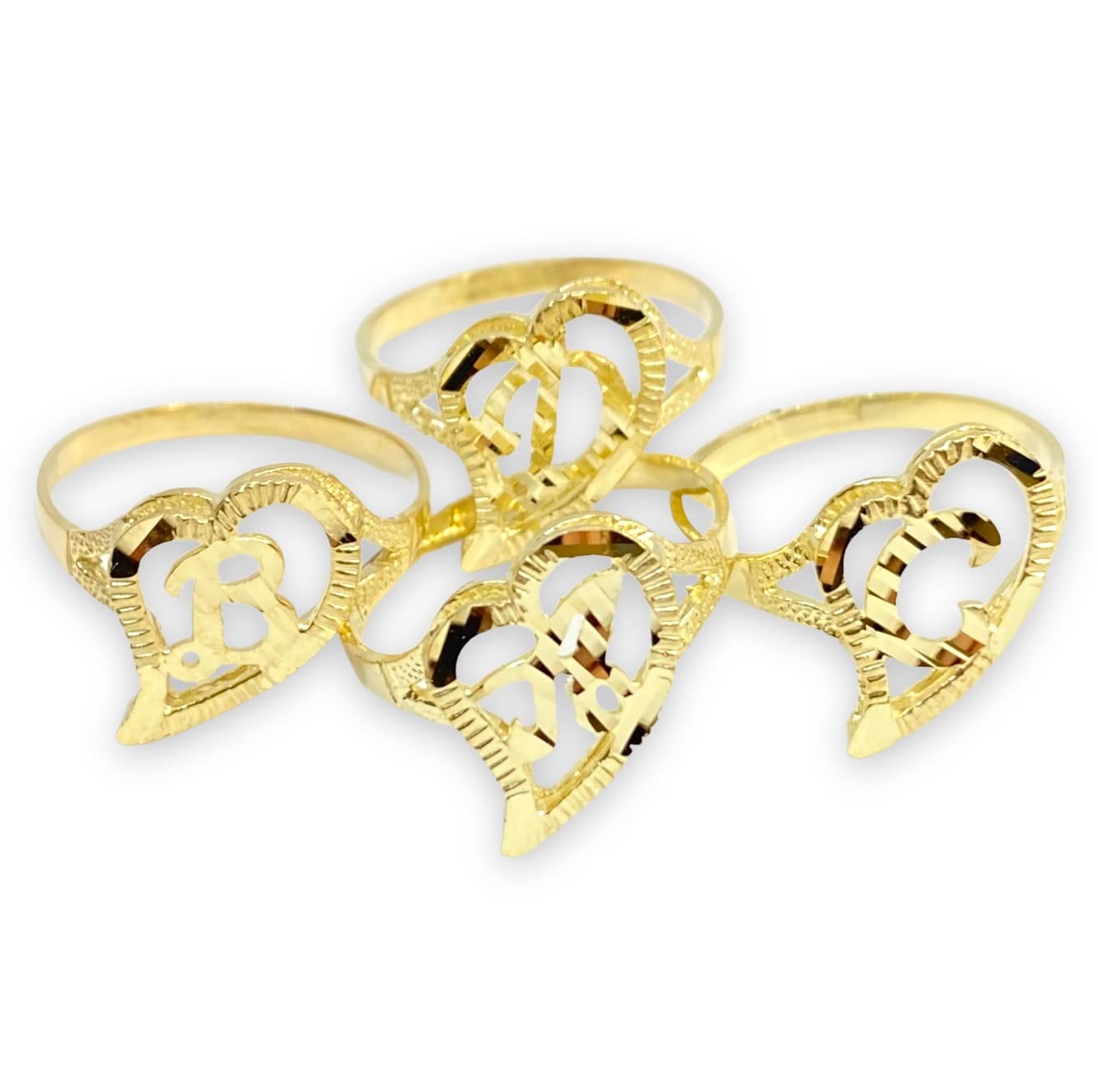 17 MM LONG LADIES SPARKLING DIAMOND-CUT HEART INITIAL CURSIVE ALPHABET LETTER RING REAL 10K YELLOW GOLD 4006 (D)