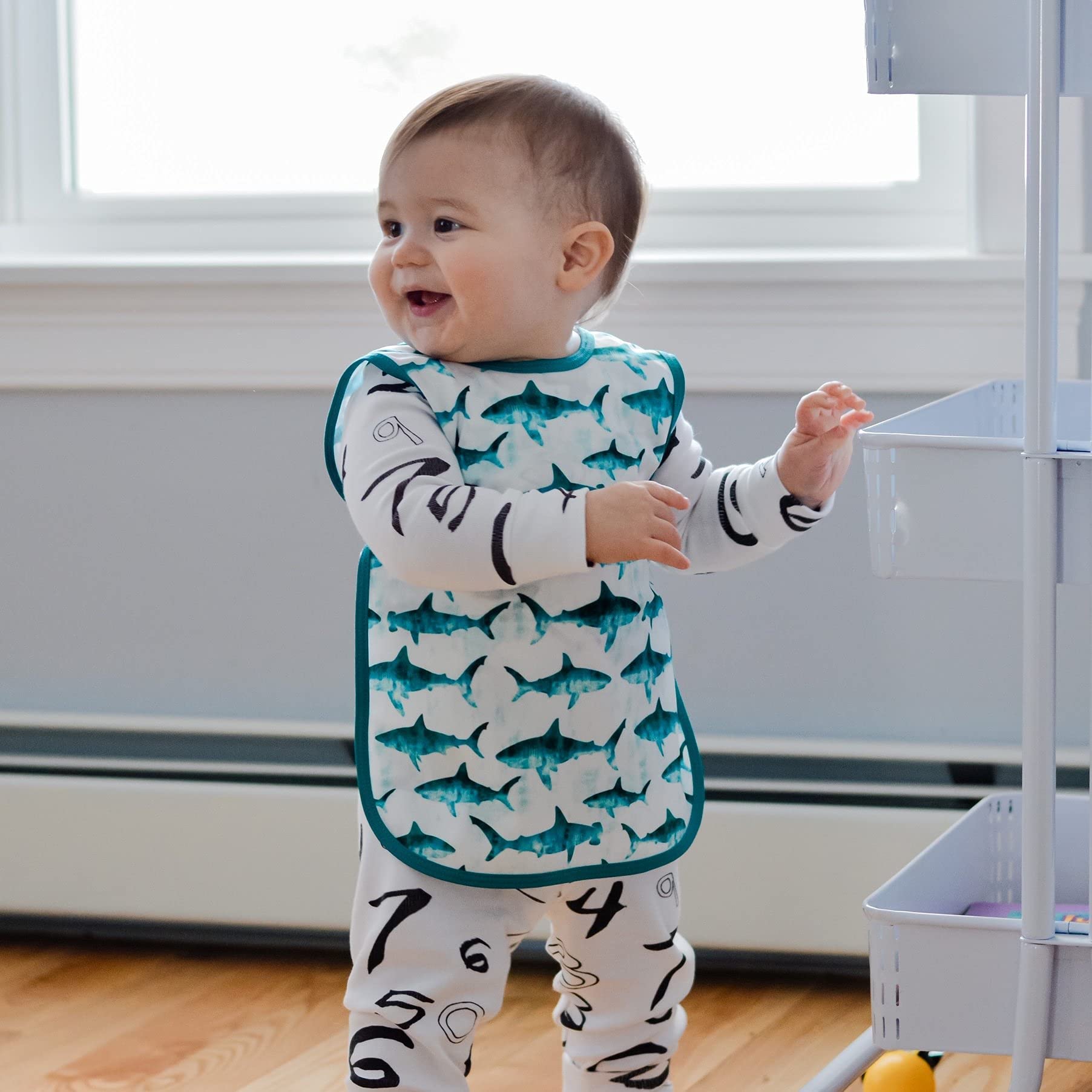 BapronBaby Shark Attack Bapron - No Neck Tie Safer Bib for Baby & Toddler - Soft Waterproof Stain Resistant - Machine Washable - Sz Baby/Toddler 6m-3T