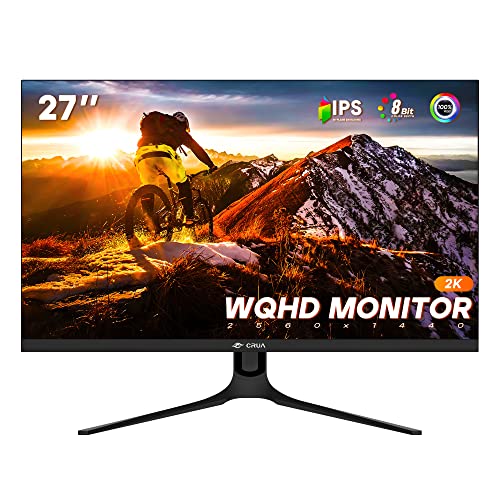 CRUA 27 inch Monitor, 1440P QHD IPS Computer Monitor, 60HZ 100% sRGB, with freesync, Low Motion Blur, Eye Care, HDMI, Dp Port-Support VESA-Black