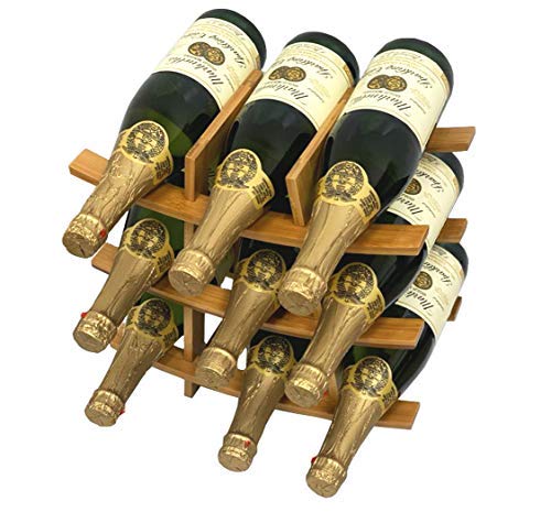 DECOMIL 9 Bottle Samurai Style Stackable Modular Wine Rack Wine Storage Rack Solid Bamboo Wine Holder Display Shelves, Wobble-Free (9 Bottle Capacity - Samurai Style Capacity)