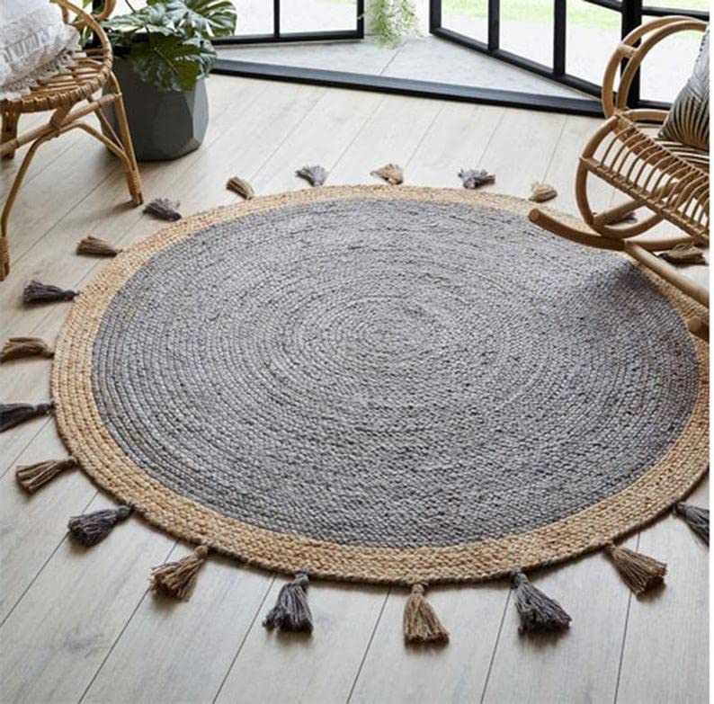 3x3 4x4 5x5 6x6 7x7 8x8 ft. Jute Braided Round Rug Natural Fiber Rug Handmade Rug Round Turkish Rug Hemp Rug Large Area Rug Office Sisal Jute Rug by Rugs Hut (7x7 feet Round Rug, Grey)