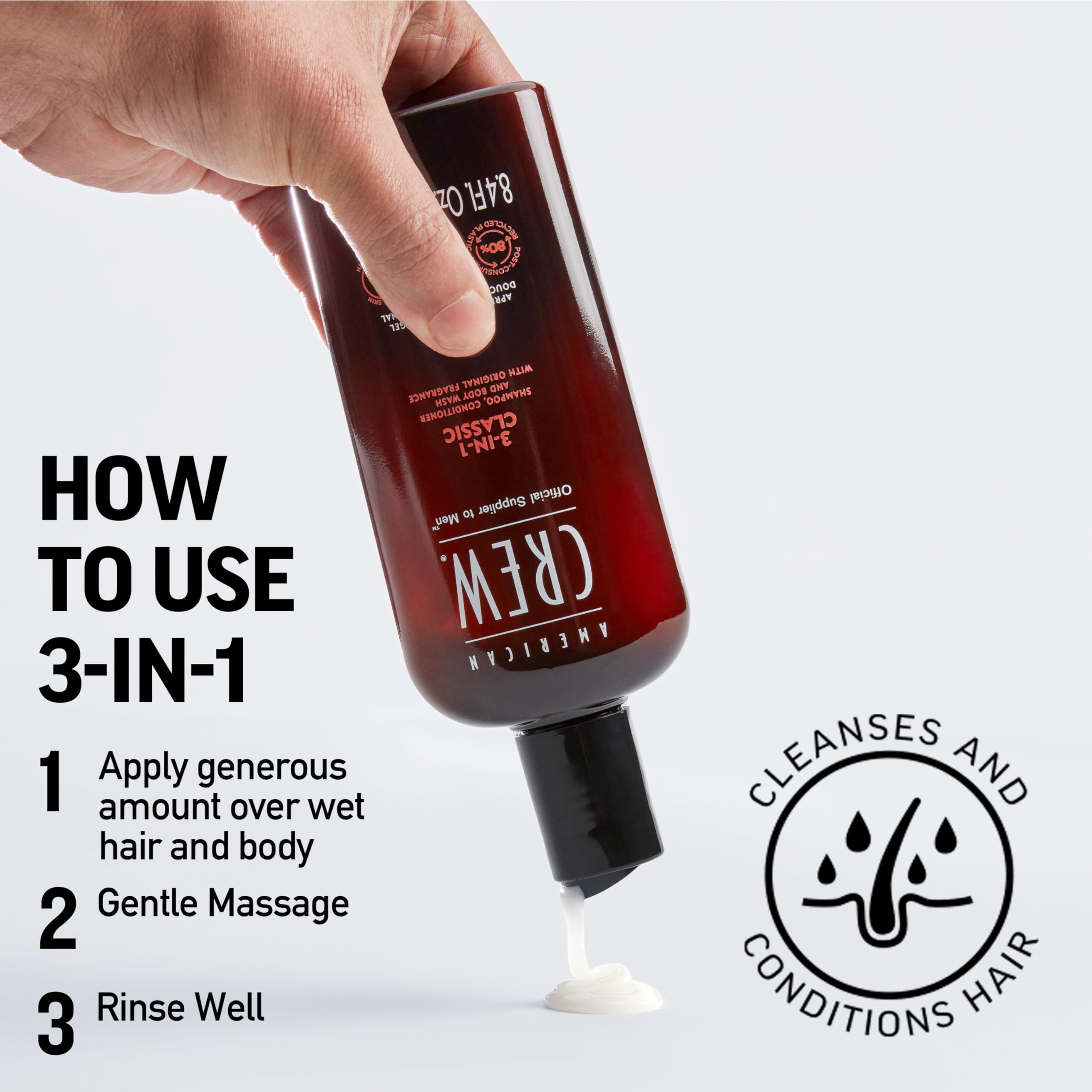 American Crew Shampoo, Conditioner & Body Wash for Men, 3-in-1, 3.3 Fl Oz