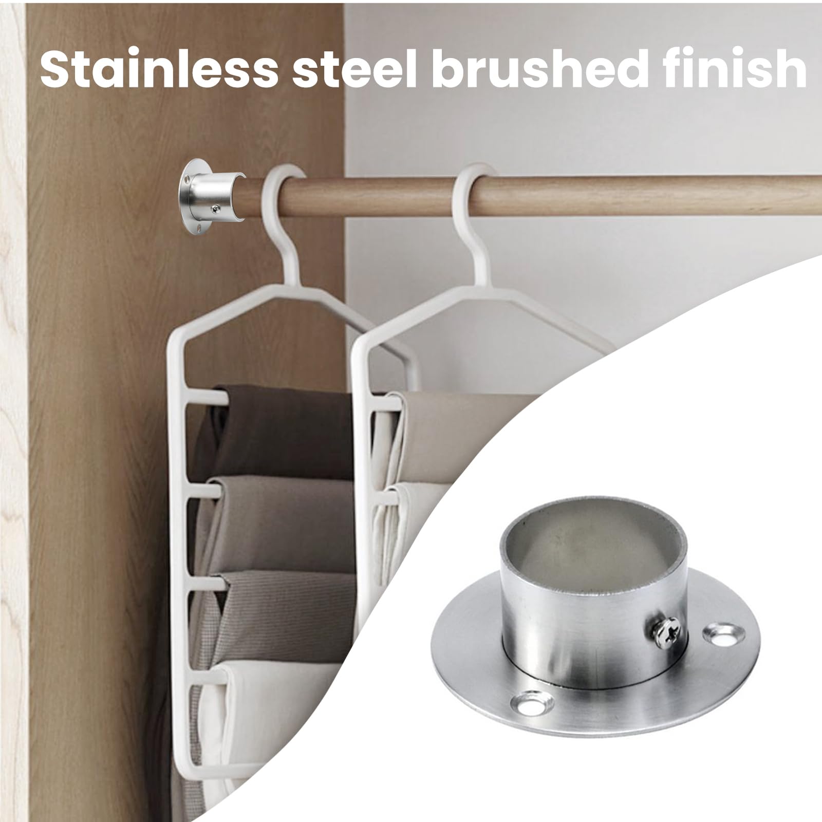 Antrader 4-Pack Stainless Steel Closet Rod Flange 1.5 Inch Dia. Adjustable Socket Bracket Support Holder for Pipe(Silver)