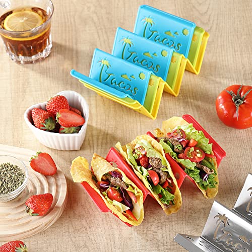6PCS Taco Holder Stands with Unique Island Pattern, Colorful Premium Large Taco Holders Set of 6, Taco Stands for 3 Tacos, Street Taco Rack, PP Material, Dishwasher & Microwave Safe, Taco Tuesday